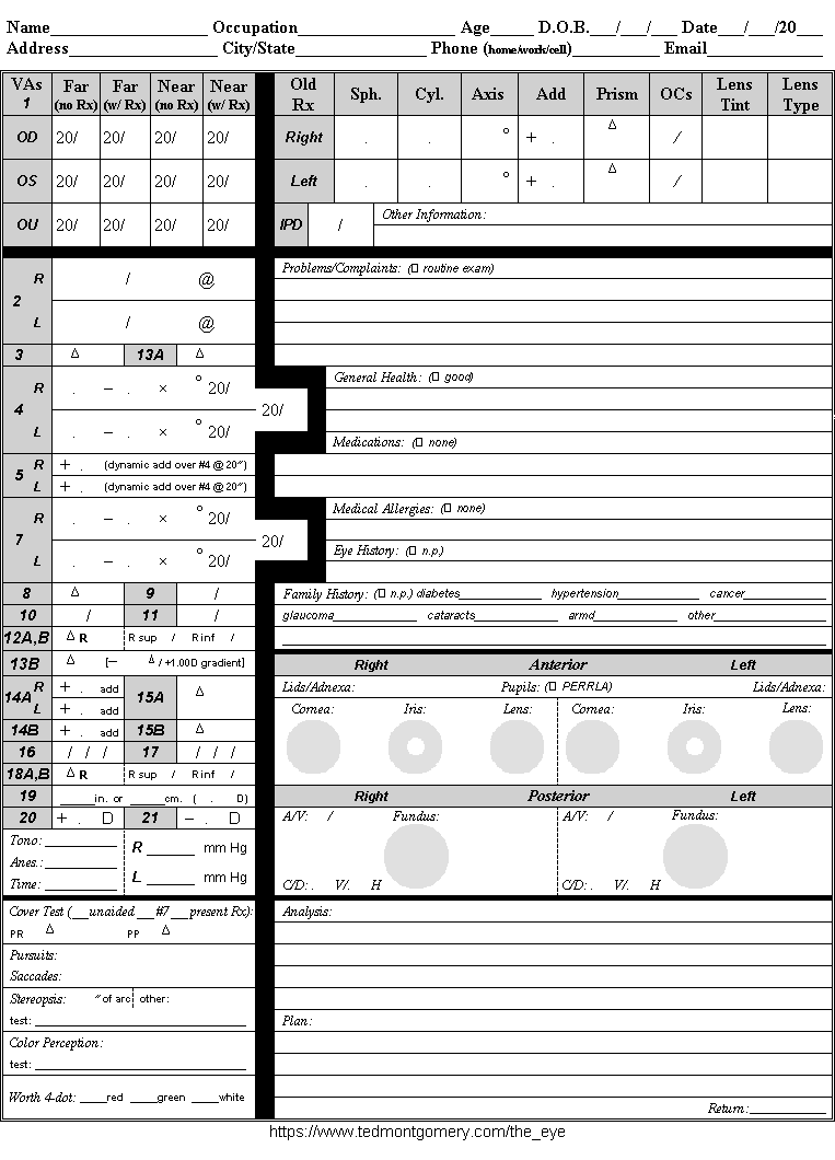 21-Point Eye Examination Form
